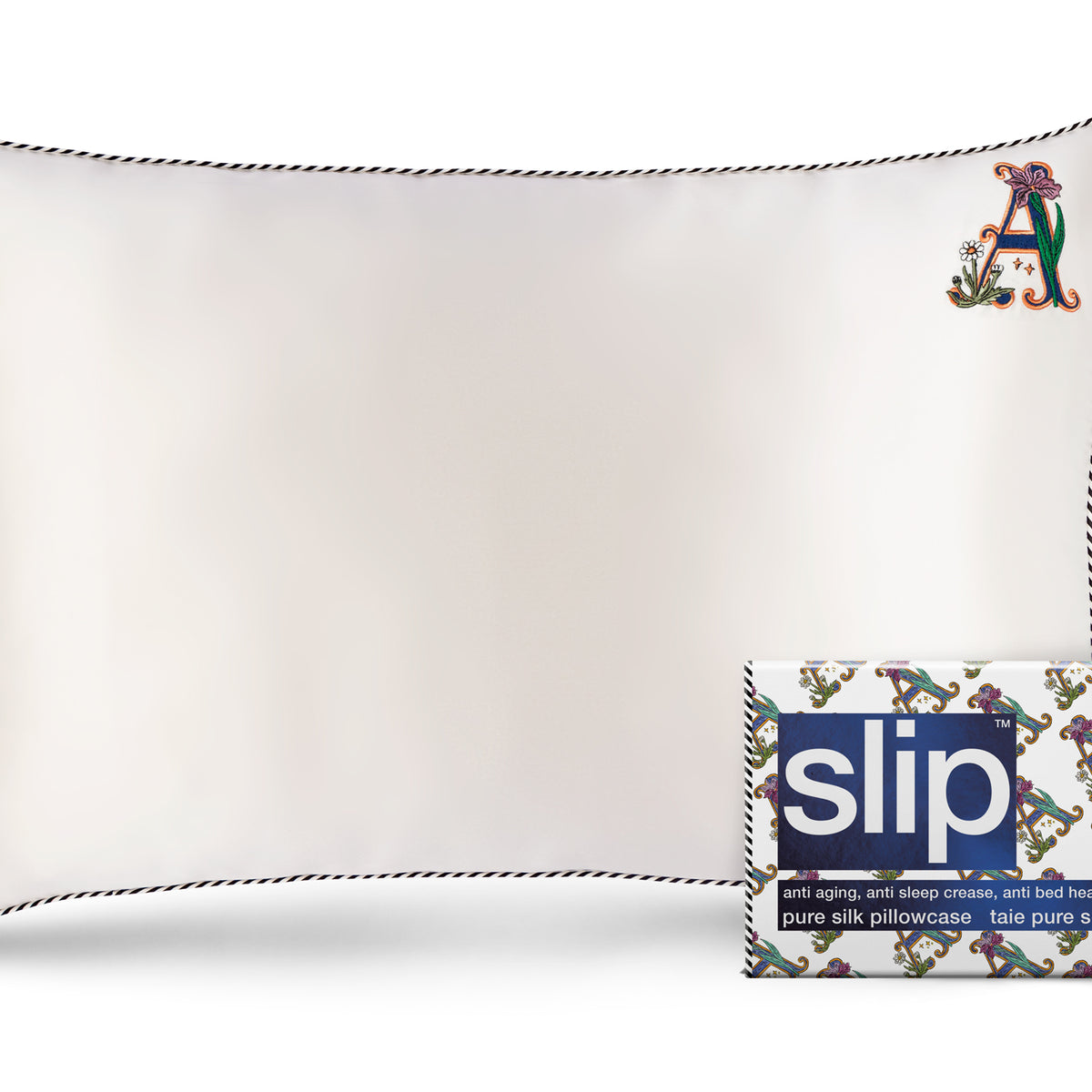 Initial Collection White Queen Zippered Pillowcase – Slip UK