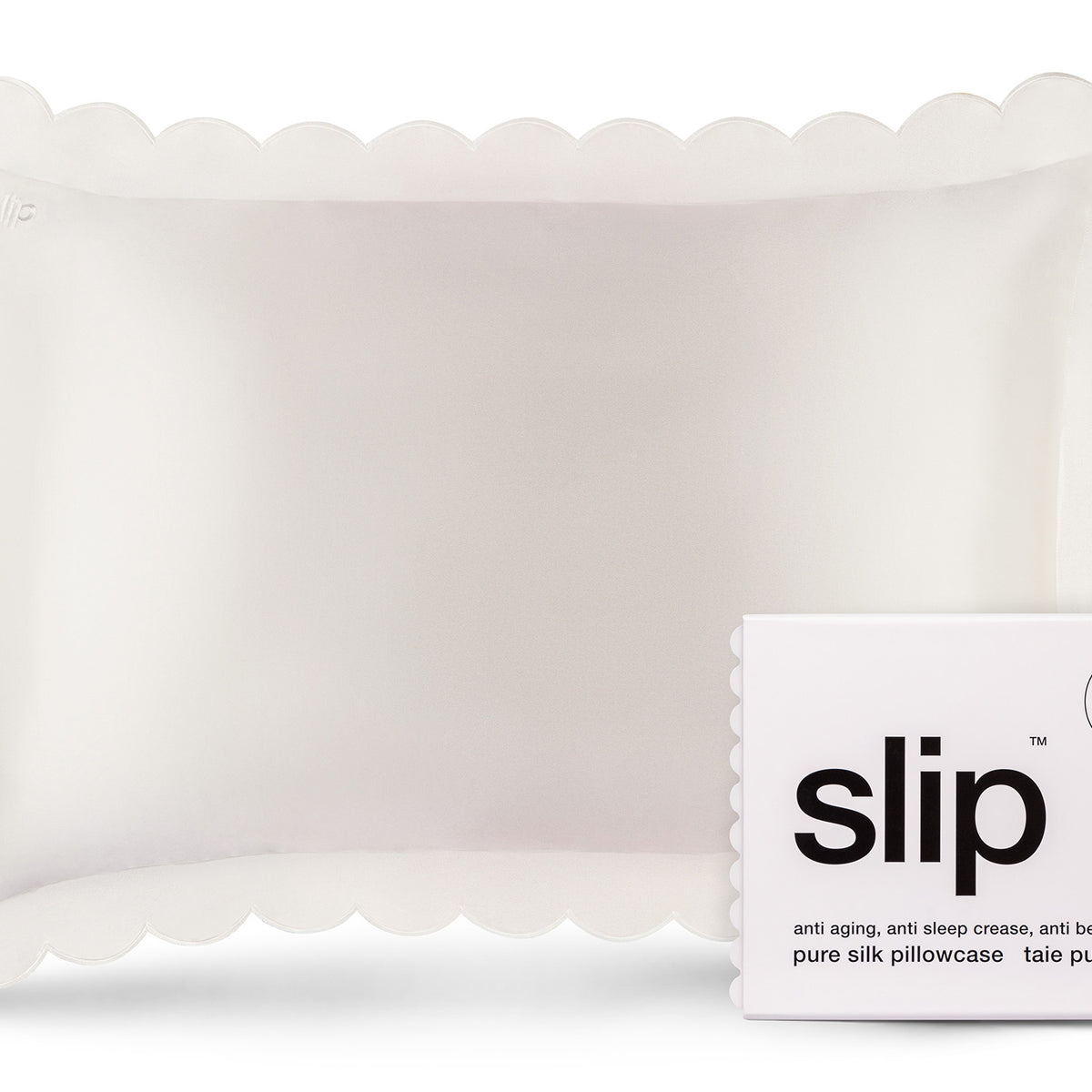 SLIP PURE SILK PILLOWCASE - WHITE - SCALLOPED - QUEEN - ZIPPERED – Slip UK